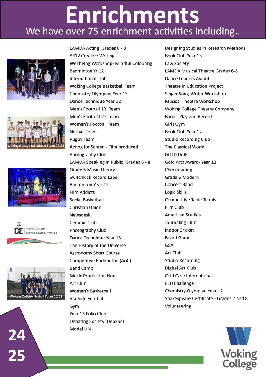 Woking College | Surrey | New Enrichment Programme Spring 2024
